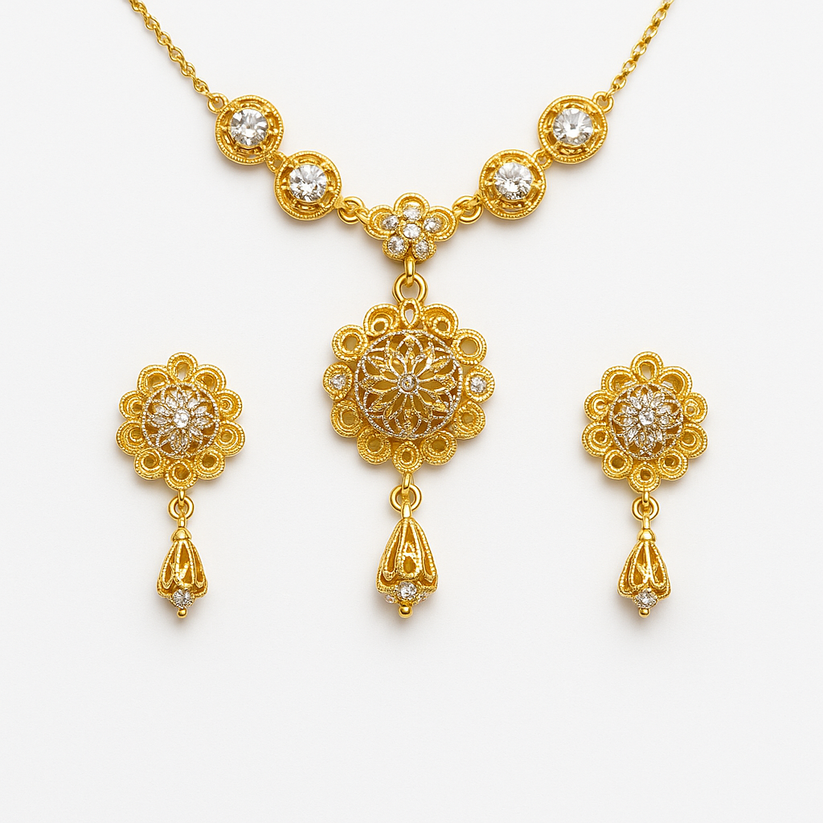 Handcrafted 24K Gold-Plated Floral Necklace & Earrings Set – AdorableHub