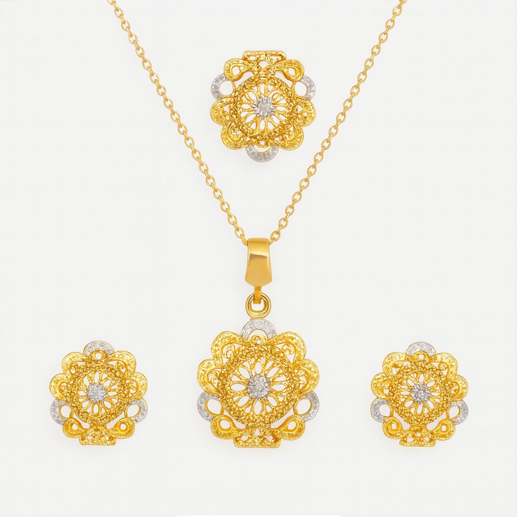 Handcrafted 24K Gold-Plated Floral Jewelry Set – Necklace & Earrings ...